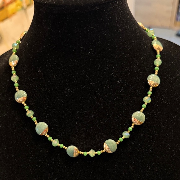 Handmade | Jewelry | Green Jade Color Necklace With Gold Accent | Poshmark